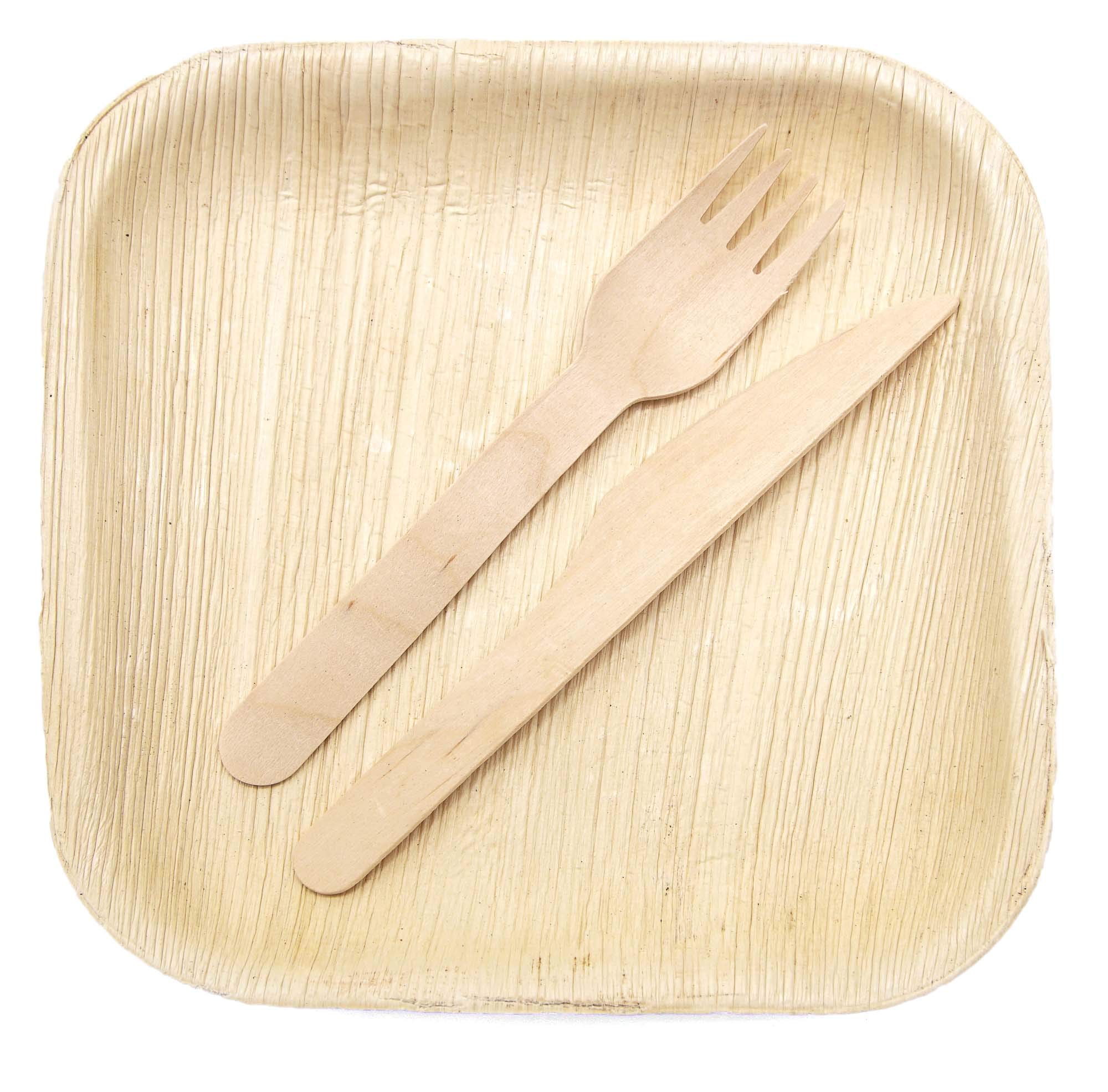 Ecodeco Palm Leaf Compostable Plates - 50 pcs - Square - Disposable Eco Friendly Like Bamboo Party Plates with Cutlery - 8 Inch