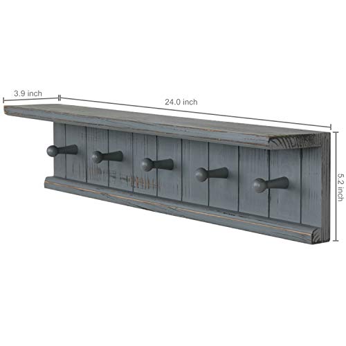 MyGift Wall Mounted Gray Wood Bathroom Shelf Organizer and Towel Rack with 5-Hook