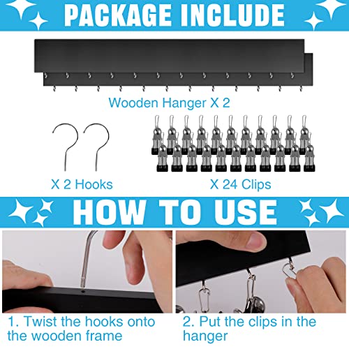 Legging Organizer for Closet, DIGHEIGG Pants Hangers Space Saving Wooden Hangers with 24 Clips for Leggings/Pants/Jeans/Scarf/Skirt, 360°Roatable Hook, Closet Organization Storage, 2 Pack