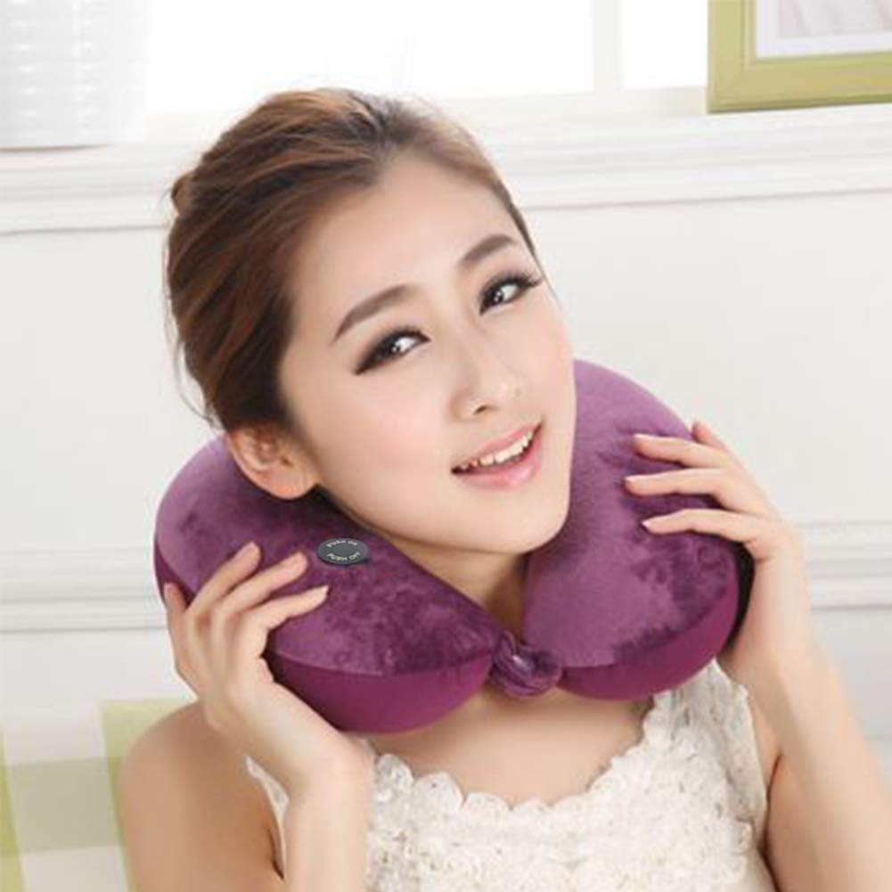Hooshing Vibrating Neck Pillow Massage Therapy for Traveling Home Rest Neck Pillows for Pain Relief, Best Gift for Parents Purple