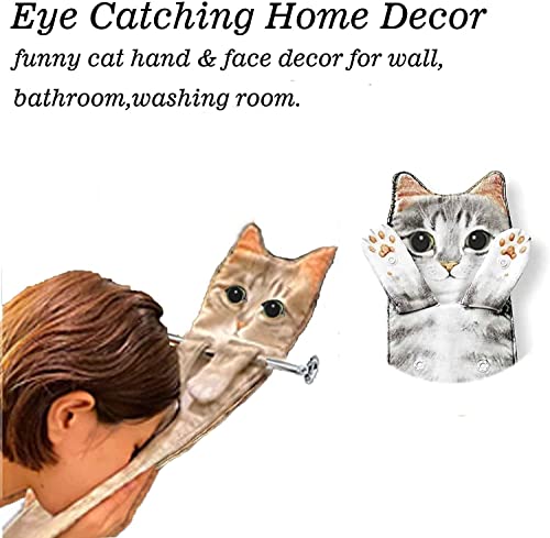 Yeikbuxa Cat Hand Towels for Bathroom Kitchen, Soft and Absorbent, Cat Gifts Cute Decorative Cat Decor Hanging Washcloths Face Towels, Funny Gifts for Cat Lovers(Grey)