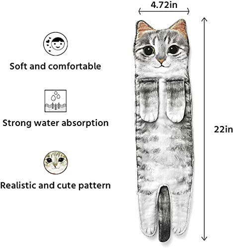 Yeikbuxa Cat Hand Towels for Bathroom Kitchen, Soft and Absorbent, Cat Gifts Cute Decorative Cat Decor Hanging Washcloths Face Towels, Funny Gifts for Cat Lovers(Grey)