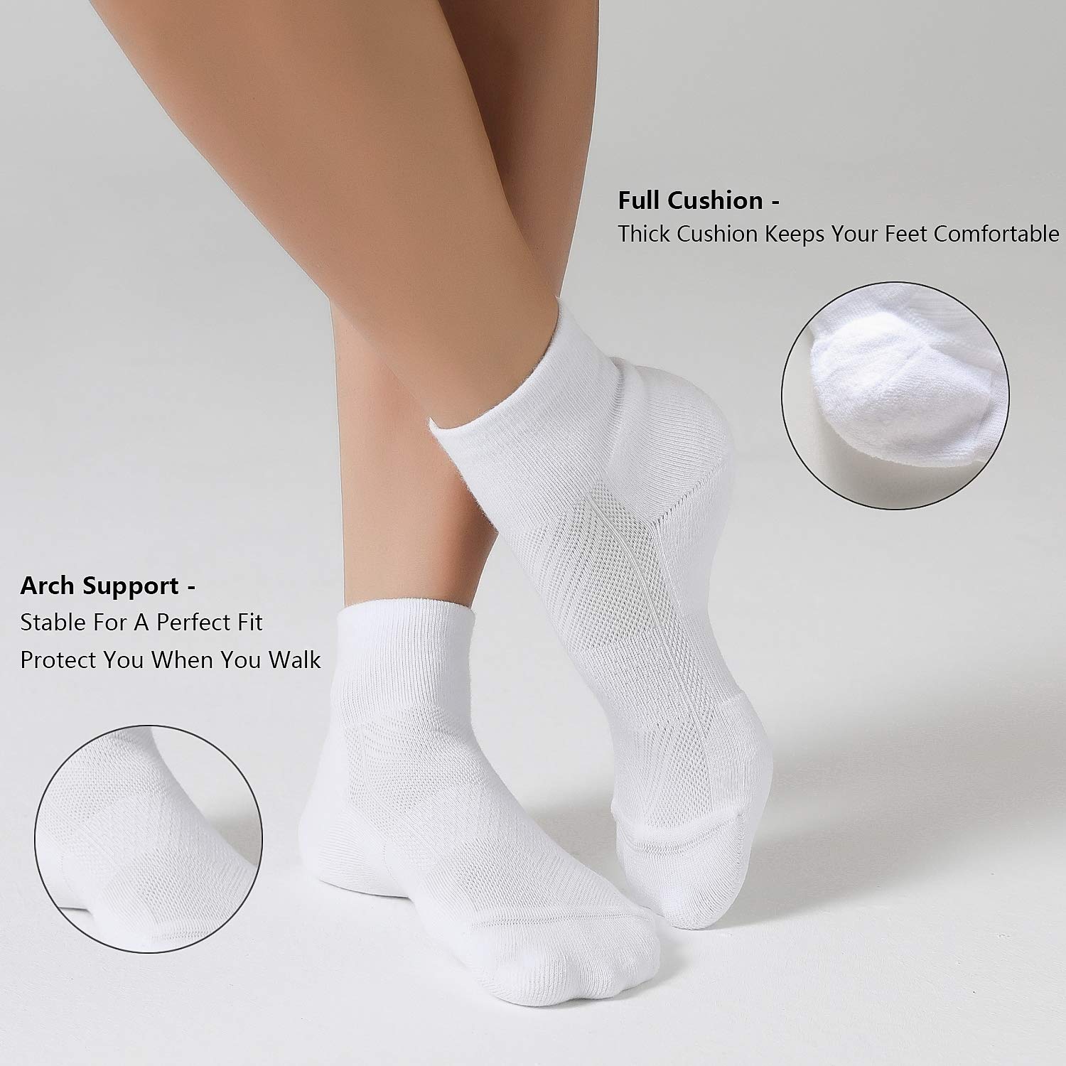 CelerSport 6 Pack Women's Ankle Socks with Cushion, Sport Athletic Running Socks, 6 Pair White, Small