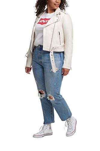 Levi's Women's Faux Leather Belted Motorcycle Jacket (Standard and Plus Sizes), Oyster, Large