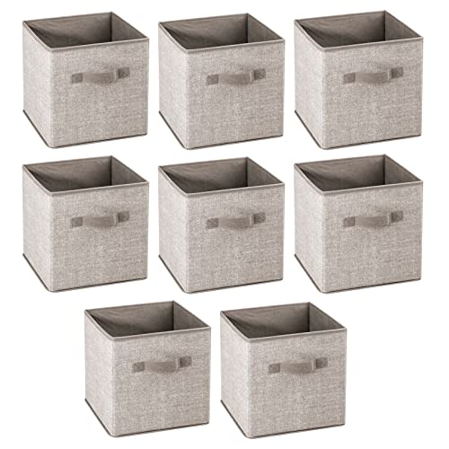 mDesign Small Fabric Collapsible Organizer Cube Bin Box with Front Handle for Cube Furniture Units, Closet or Bedroom Storage, Holds Clothing, Linens, Accessories - Lido Collection - 8 Pack - Linen