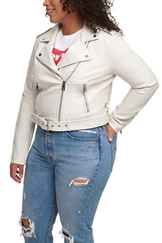 Levi's Women's Faux Leather Belted Motorcycle Jacket (Standard and Plus Sizes), Oyster, Large