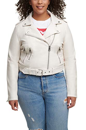 Levi's Women's Faux Leather Belted Motorcycle Jacket (Standard and Plus Sizes), Oyster, Large