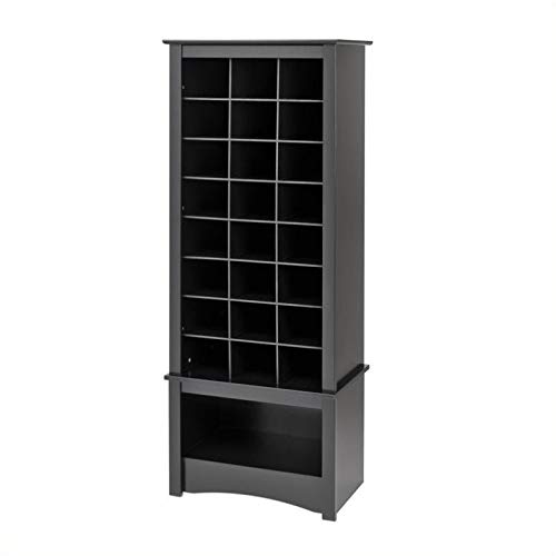 BOWERY HILL Tall 24 Cubby Shoe Cabinet in Black