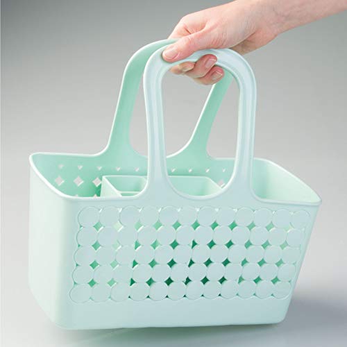 iDesign Plastic Divided Shower Caddy Tote, College Essential for Dorm Room, Communal and Shared Bathroom, The Orbz Collection - 11.75" x 6" x 12", Mint Green