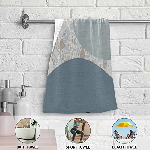 Geometry Blue and Gray Hand Towels Mid-Century Modern Abstract Kitchen Hand Towels Dishcloths Set Soft Absorbent Hand Towels for Bathroom Gym Restaurant Hotel