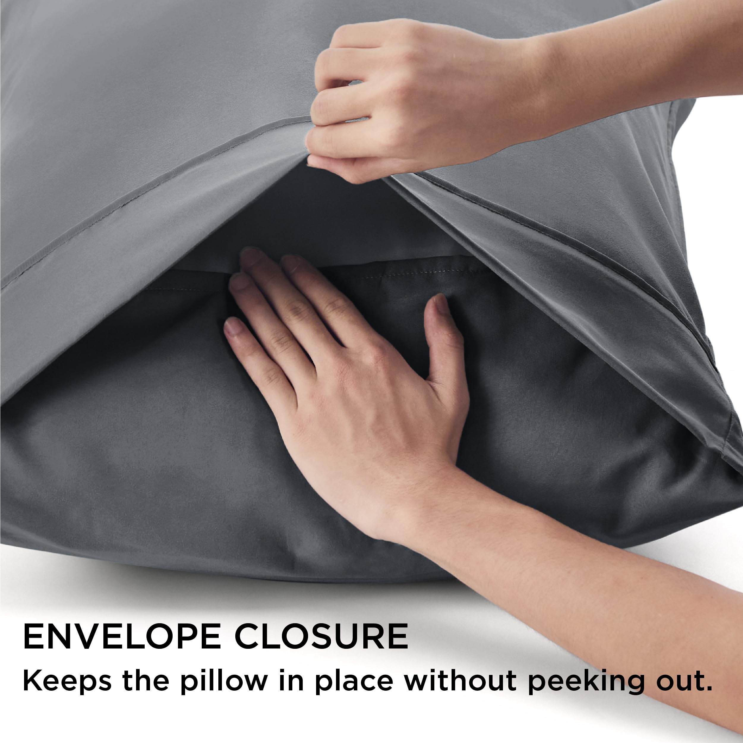 Bedsure Queen Pillow Cases Set of 2 - Dark Grey Polyester Microfiber Pillowcase 2 Pack, Super Soft and Cozy Gray Cooling Pillow Case Covers with Envelop Closure, 20x30 Inches