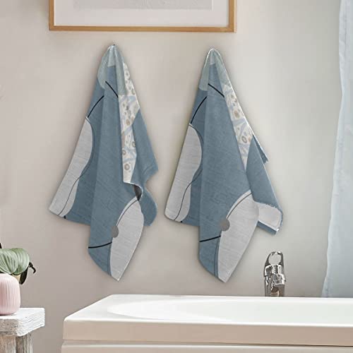 Geometry Blue and Gray Hand Towels Mid-Century Modern Abstract Kitchen Hand Towels Dishcloths Set Soft Absorbent Hand Towels for Bathroom Gym Restaurant Hotel