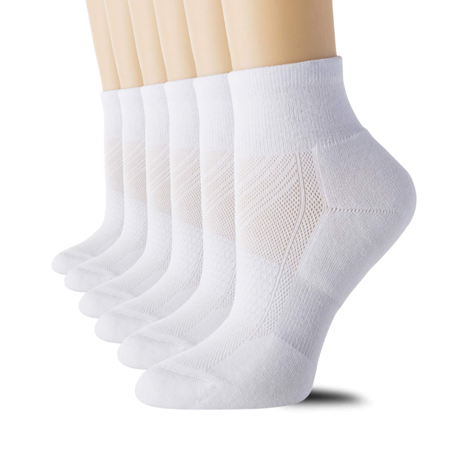CelerSport 6 Pack Women's Ankle Socks with Cushion, Sport Athletic Running Socks, 6 Pair White, Small