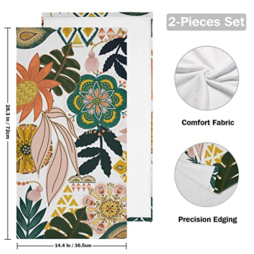 Boho Floral Hand Towels Set of 2 Tropical Leaves Fingertip Towels Soft Kitchen Dish Towel for Bathroom Laundry Room Spa Decor