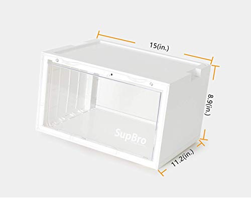 SupBro Led Collection Crate - Voice Control - Easy Access Storage Shoes box, Stackable Shoe Storage with clear plastic door for sneakers - (11.2 x 14.9 x 8.8 inch (2pack), White)