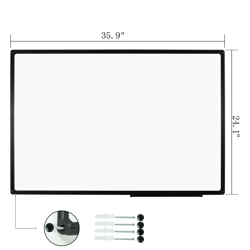 JILoffice Magnetic Whiteboard/White Board, Dry Erase Board 36 x 24 Inch, Black Aluminum Frame Wall Mounted Board for Office Home and School