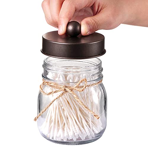 Mason Jar Bathroom Accessories Set(4 Pcs) -Lotion Soap Dispenser & 2 Cotton Swab Holder &Toothbrush Holder-Rustic Farmhouse Decor,Countertop Vanity Organize,Bathroom Home Decor (Bronze)
