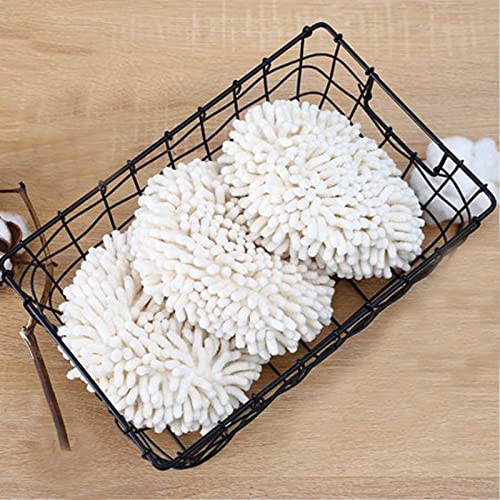 XHMAXE 4 Pack Chenille Hand Towels,7.1 Inch Soft Absorbent Microfiber Towels Ball Gadgets for Home/Kitchen/Bathroom Gadgets/Hanging Towels Quick Dry Cloths(2Each White and Grey)