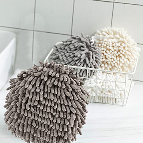 XHMAXE 4 Pack Chenille Hand Towels,7.1 Inch Soft Absorbent Microfiber Towels Ball Gadgets for Home/Kitchen/Bathroom Gadgets/Hanging Towels Quick Dry Cloths(2Each White and Grey)
