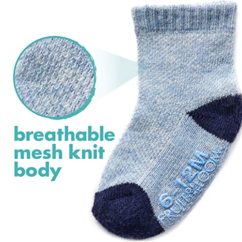 Fruit of the Loom Baby 6-Pack All Weather Crew-Length Socks, Mesh & Thermal Stretch - Unisex, Girls, Boys (6-12 Months, Blue)