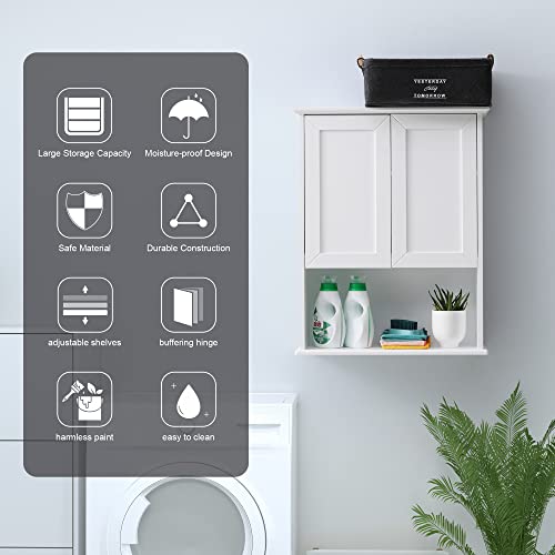 VANIRROR Bathroom Wall Cabinet Wooden Medicine Cabinet Buffering Hinge MDF Material Over Toilet Storage Cabinet 23"x29" and Adjustable Shelves Cupboard Above Toilet Storage Cabinet with Large Space