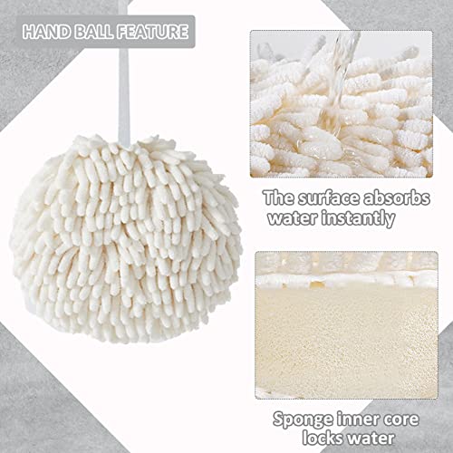 XHMAXE 4 Pack Chenille Hand Towels,7.1 Inch Soft Absorbent Microfiber Towels Ball Gadgets for Home/Kitchen/Bathroom Gadgets/Hanging Towels Quick Dry Cloths(2Each White and Grey)