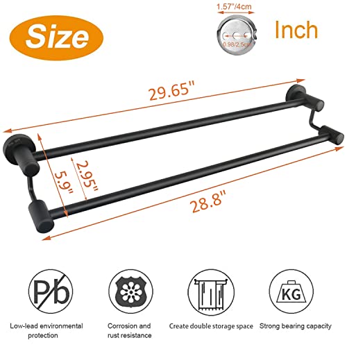 TocTen Double Bath Towel Bar - Thicken SUS304 Stainless Steel Towel Rack for Bathroom, Bathroom Accessories Double Towel Rod Heavy Duty Wall Mounted Towel Holder (Black, 30IN)