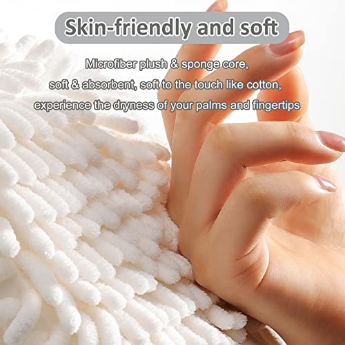 XHMAXE 4 Pack Chenille Hand Towels,7.1 Inch Soft Absorbent Microfiber Towels Ball Gadgets for Home/Kitchen/Bathroom Gadgets/Hanging Towels Quick Dry Cloths(2Each White and Grey)