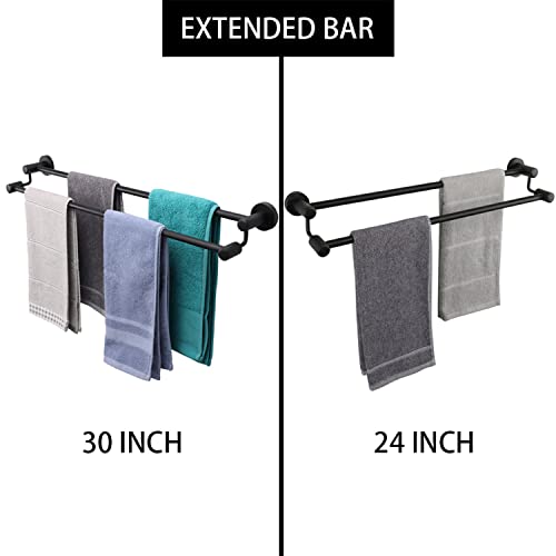 TocTen Double Bath Towel Bar - Thicken SUS304 Stainless Steel Towel Rack for Bathroom, Bathroom Accessories Double Towel Rod Heavy Duty Wall Mounted Towel Holder (Black, 30IN)