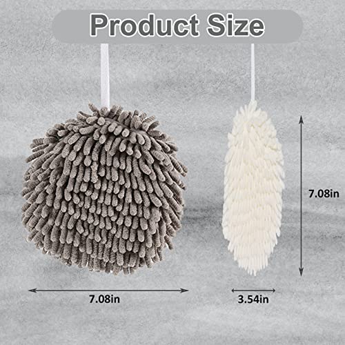 XHMAXE 4 Pack Chenille Hand Towels,7.1 Inch Soft Absorbent Microfiber Towels Ball Gadgets for Home/Kitchen/Bathroom Gadgets/Hanging Towels Quick Dry Cloths(2Each White and Grey)
