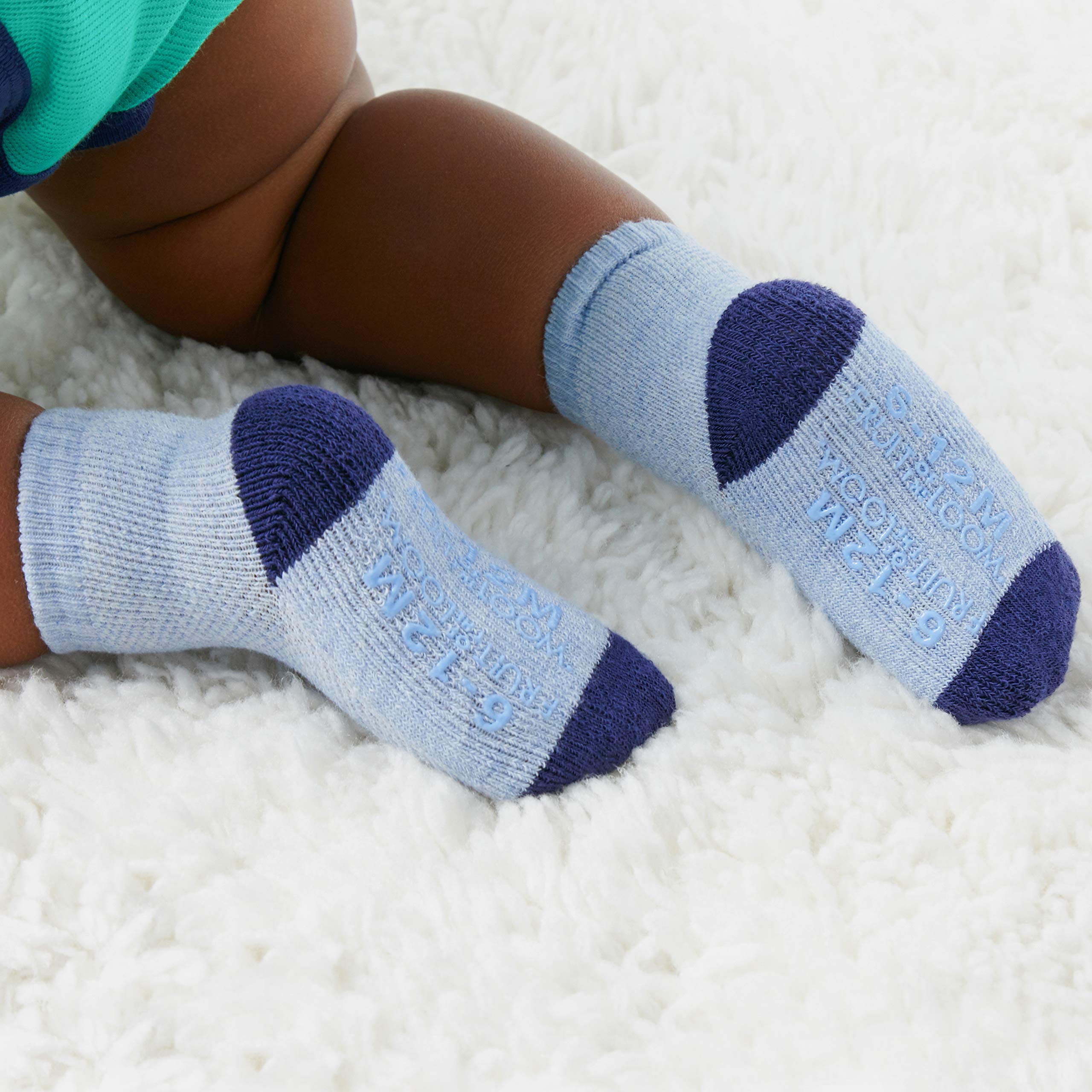 Fruit of the Loom Baby 6-Pack All Weather Crew-Length Socks, Mesh & Thermal Stretch - Unisex, Girls, Boys (6-12 Months, Blue)