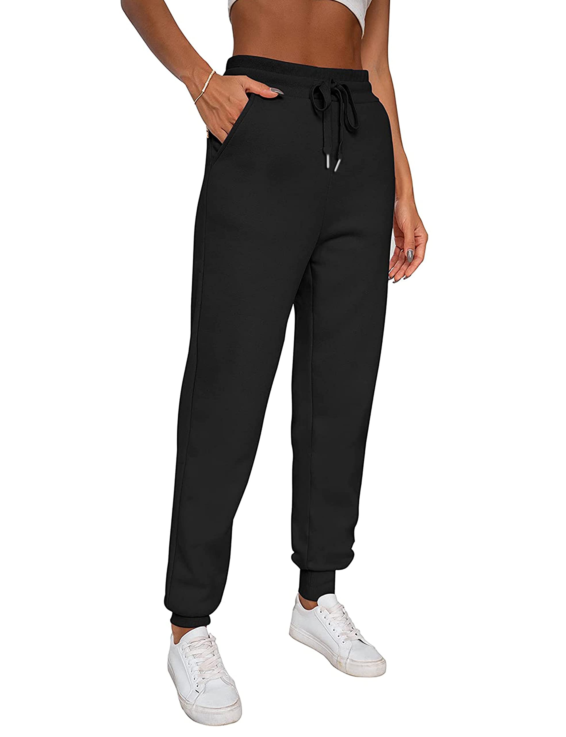Yeokou Women's Warm Sherpa Lined Athletic Sweatpants Jogger Fleece Pants (X-Large, Black)