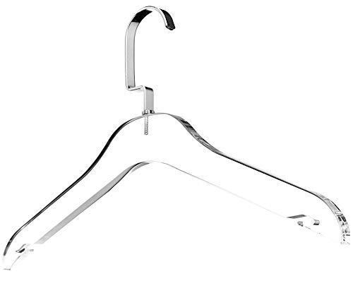 Clear Acrylic Clothes Hangers - 10 Pack Stylish and Heavy Duty Closet Organizer with Silver Chrome Plated Steel Hooks - Non-Slip Notches for Suit Jacket, Sweater, Blouse, and Dress - by Designstyles