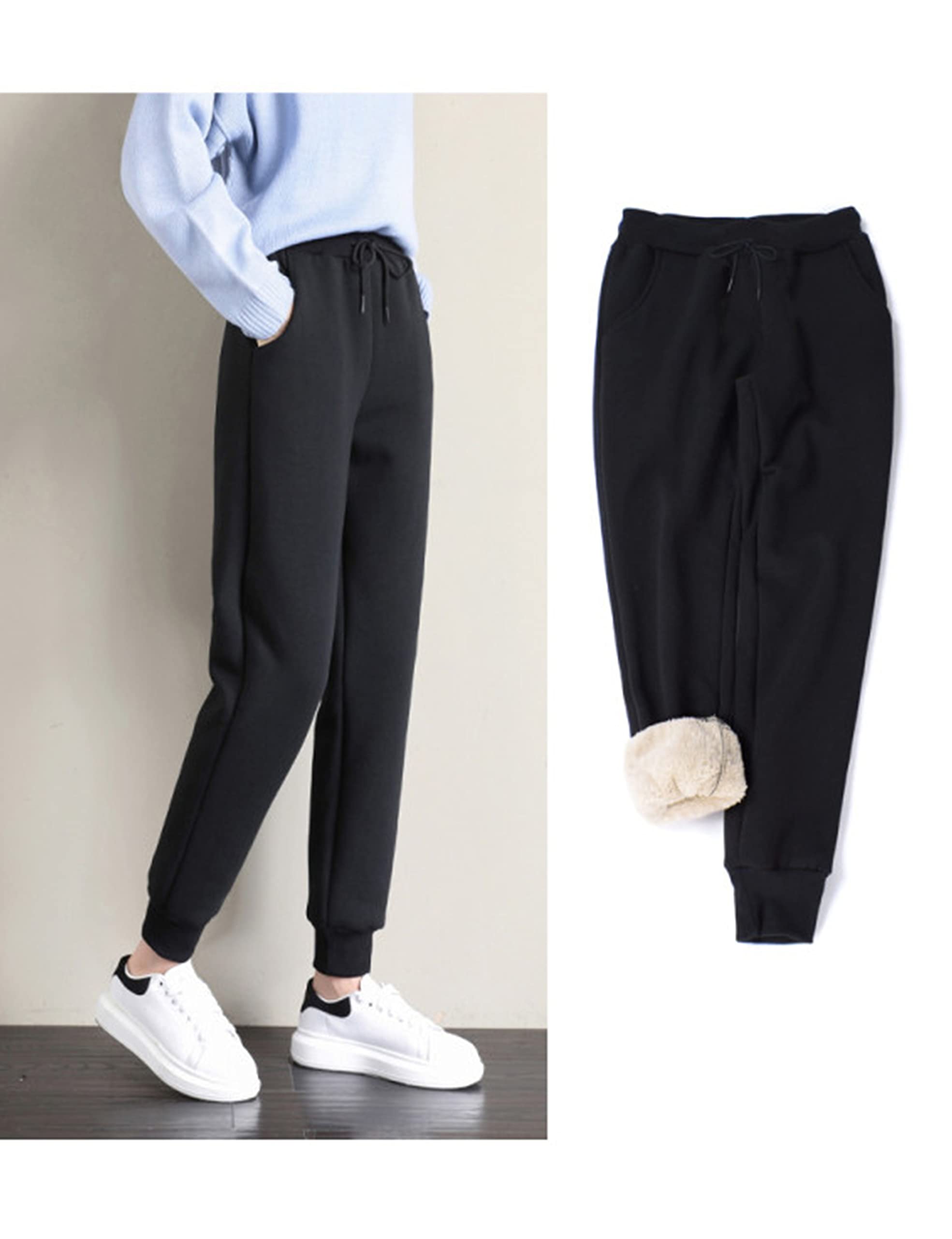 Yeokou Women's Warm Sherpa Lined Athletic Sweatpants Jogger Fleece Pants (X-Large, Black)