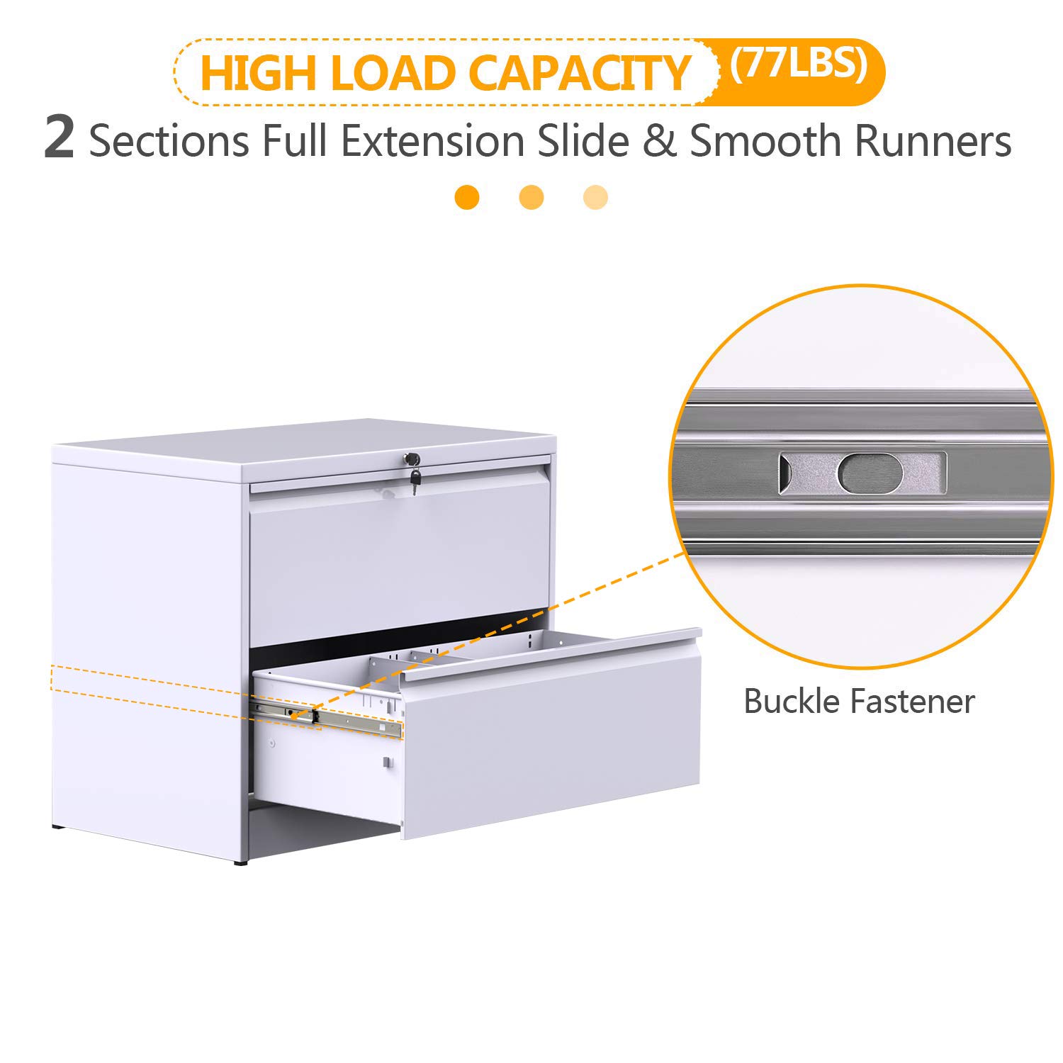 ModernLuxe File Cabinet, White Lockable Heavy Duty Metal Lateral File Cabinet with 2 Drawers