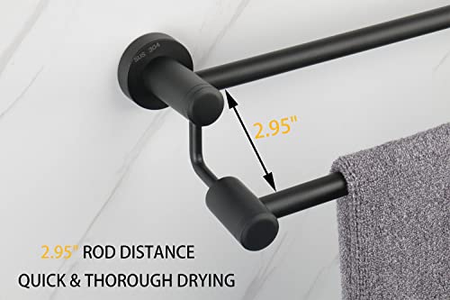 TocTen Double Bath Towel Bar - Thicken SUS304 Stainless Steel Towel Rack for Bathroom, Bathroom Accessories Double Towel Rod Heavy Duty Wall Mounted Towel Holder (Black, 30IN)