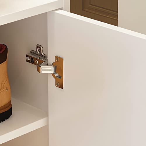 DiDuGo Shoe Cabinet with 2 Flip Drawers & Locker, Shoe Storage Cabinet with Drawer & Bottom Shelf, for Entryway Hallway White (35" W x 8.7" D x 47.2" H)