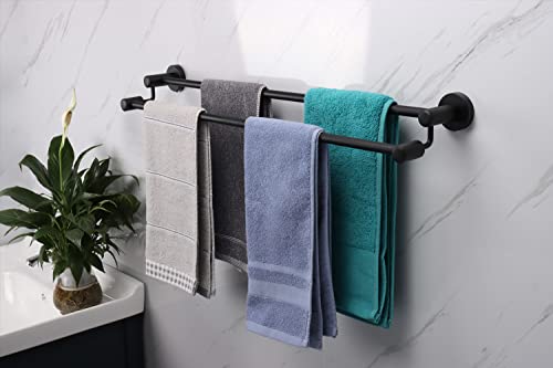 TocTen Double Bath Towel Bar - Thicken SUS304 Stainless Steel Towel Rack for Bathroom, Bathroom Accessories Double Towel Rod Heavy Duty Wall Mounted Towel Holder (Black, 30IN)