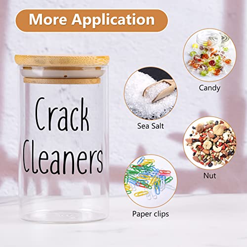 Jspupifip 4 Pack Glass Qtip Holder Dispenser,10 Oz Apothecary Jars Set with Lids Bamboo Bathroom Accessories Farmhouse Bathroom Canister Storage Organization for Cotton Swabs Vanity Makeup Organizer