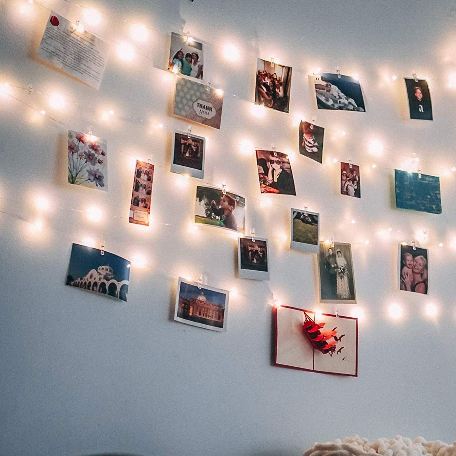 Photo Clip 17Ft - 50 LED Fairy String Lights with 50 Clear Clips for Hanging Pictures, Photo String Lights with Clips - Perfect Dorm Bedroom Wall Decor Wedding Decorations