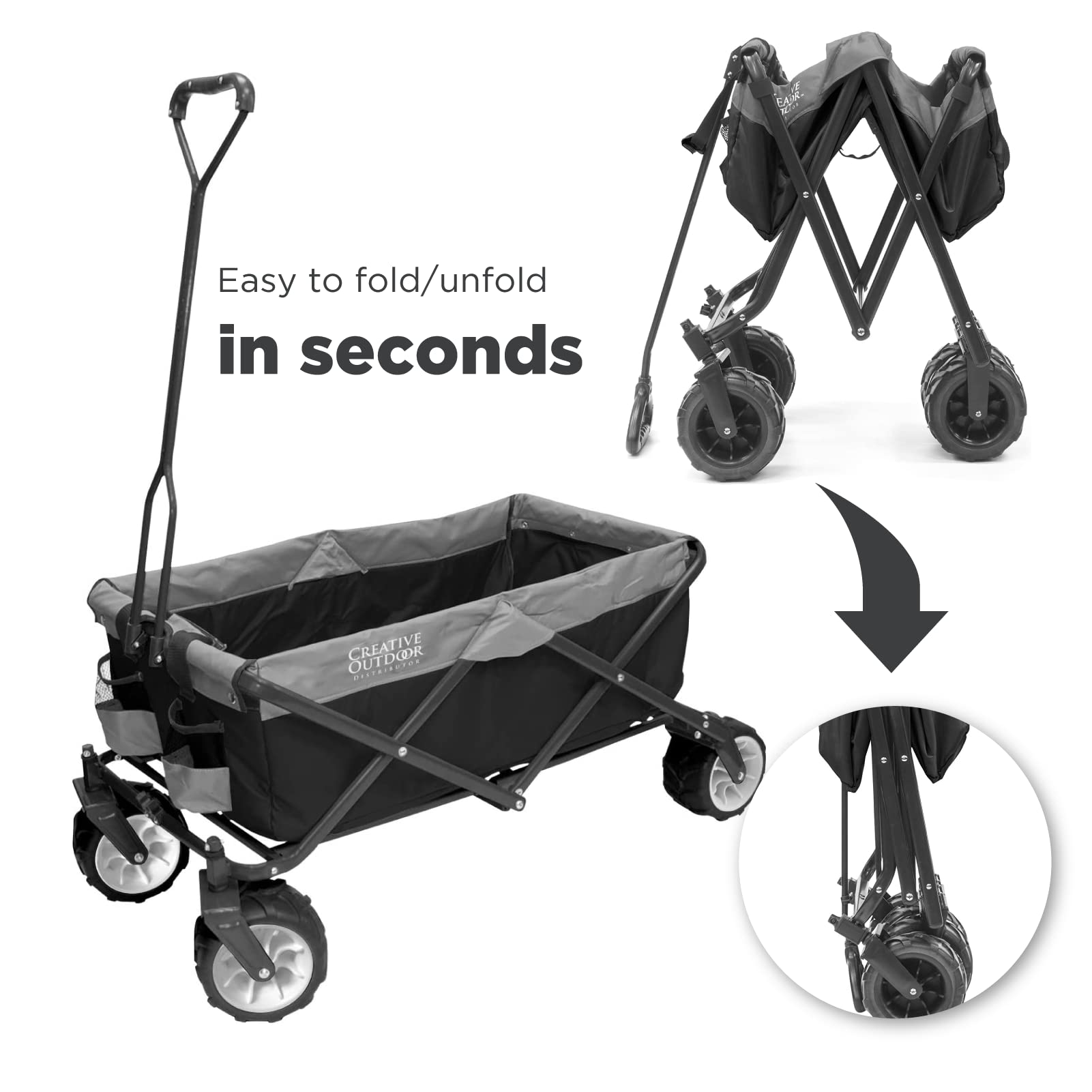 Creative Outdoor Push Pull Hauler Wagon for Kids, 200lbs Weight Capacity, All-Terrain Collapsible and Portable Folding Cart, Beach, Park, Garden, Camping & Tailgate
