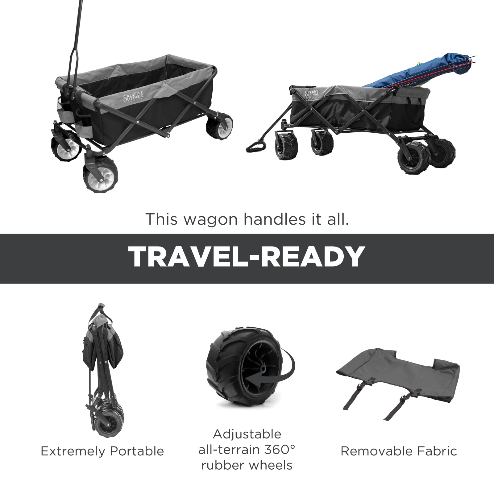 Creative Outdoor Push Pull Hauler Wagon for Kids, 200lbs Weight Capacity, All-Terrain Collapsible and Portable Folding Cart, Beach, Park, Garden, Camping & Tailgate