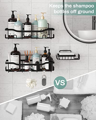 Gaclibl Shower Shelves for Inside Shower, Adhesive Shower Caddy 3 Pack Shower Organizer Wall Suction Shower Shampoo Holder, Shower Storage Rack Basket Shelf for Bath Bathtub Bathroom Restroom, Black