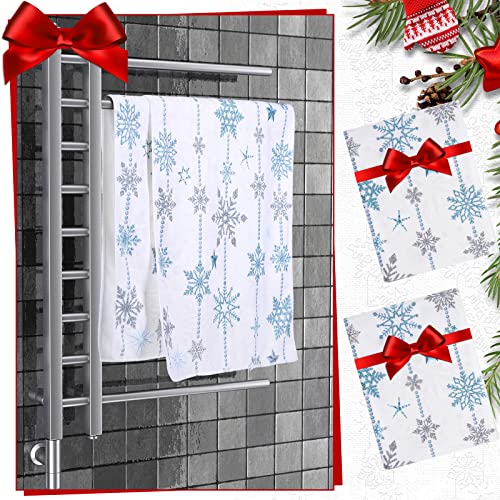 Funtery 3 Pcs Snowflake Snow Hand Bath Towel Absorbent Soft Hanging Towels Snowflake Hand Towels Winter Christmas Bathroom Towel for Bathroom Kitchen Dish Holiday Decor, 14 x 28 Inches