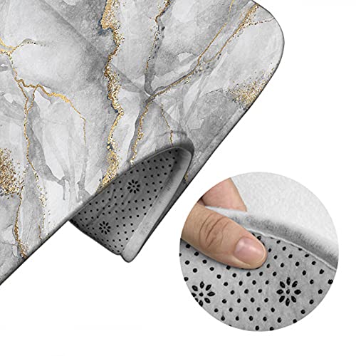 Wondertify White Marble Bathroom Antiskid Pad Fashion Marbling Granite Stone 3 Pieces Bathroom Rugs Set, Bath Mat+Contour+Toilet Lid Cover Gold Black Gray