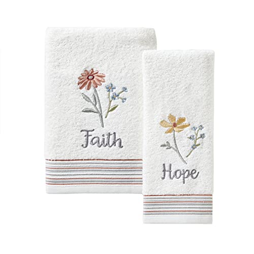 SKL Home Faithful Flowers Hand Towel,Cotton , White Small