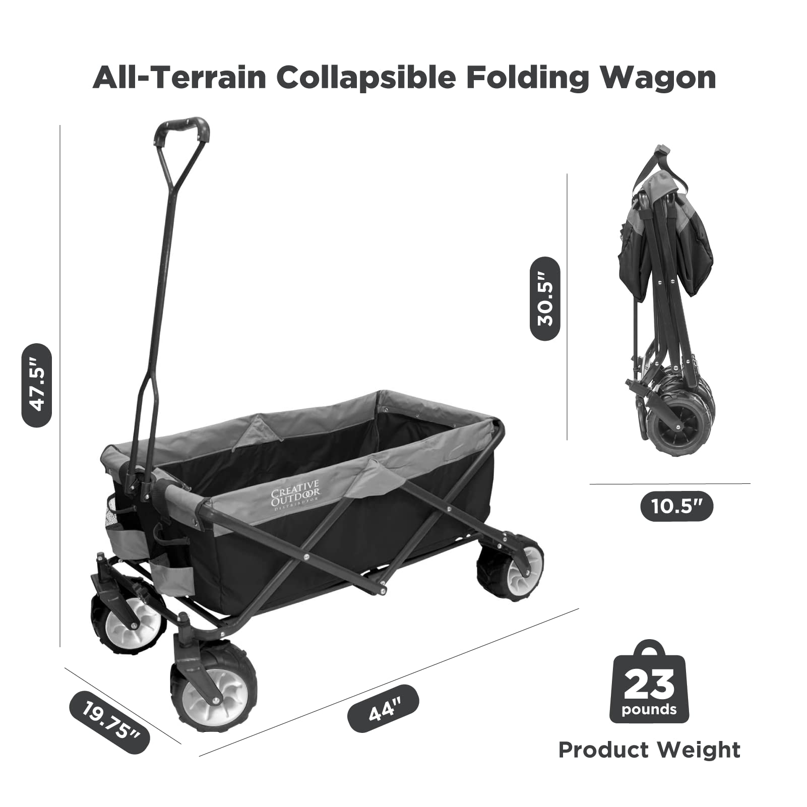 Creative Outdoor Push Pull Hauler Wagon for Kids, 200lbs Weight Capacity, All-Terrain Collapsible and Portable Folding Cart, Beach, Park, Garden, Camping & Tailgate