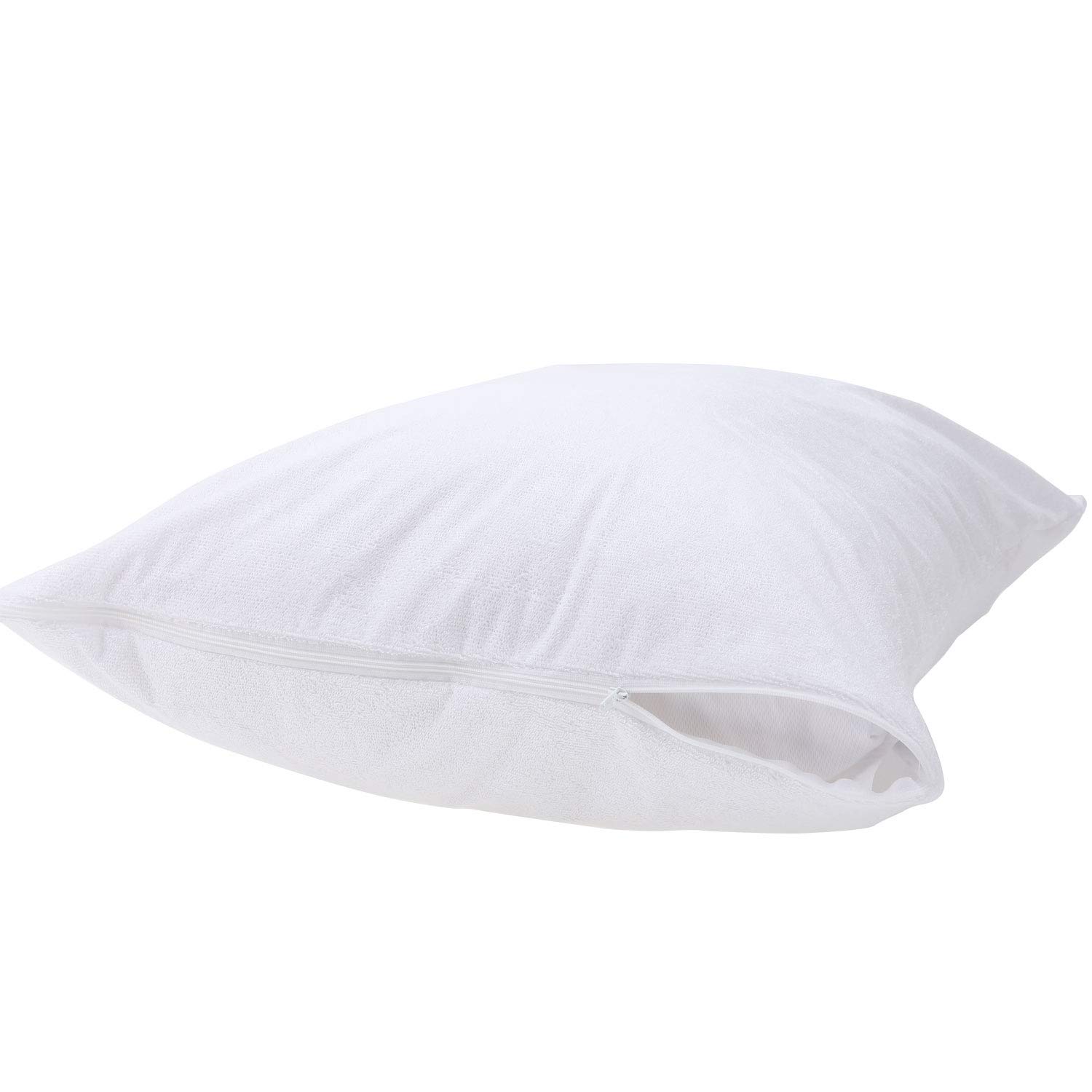 Kingnex Feather Proof Pillow Protectors with Zipper Standard Size 2 Pack - 100% Waterproof - Down Proof - Terry Surface