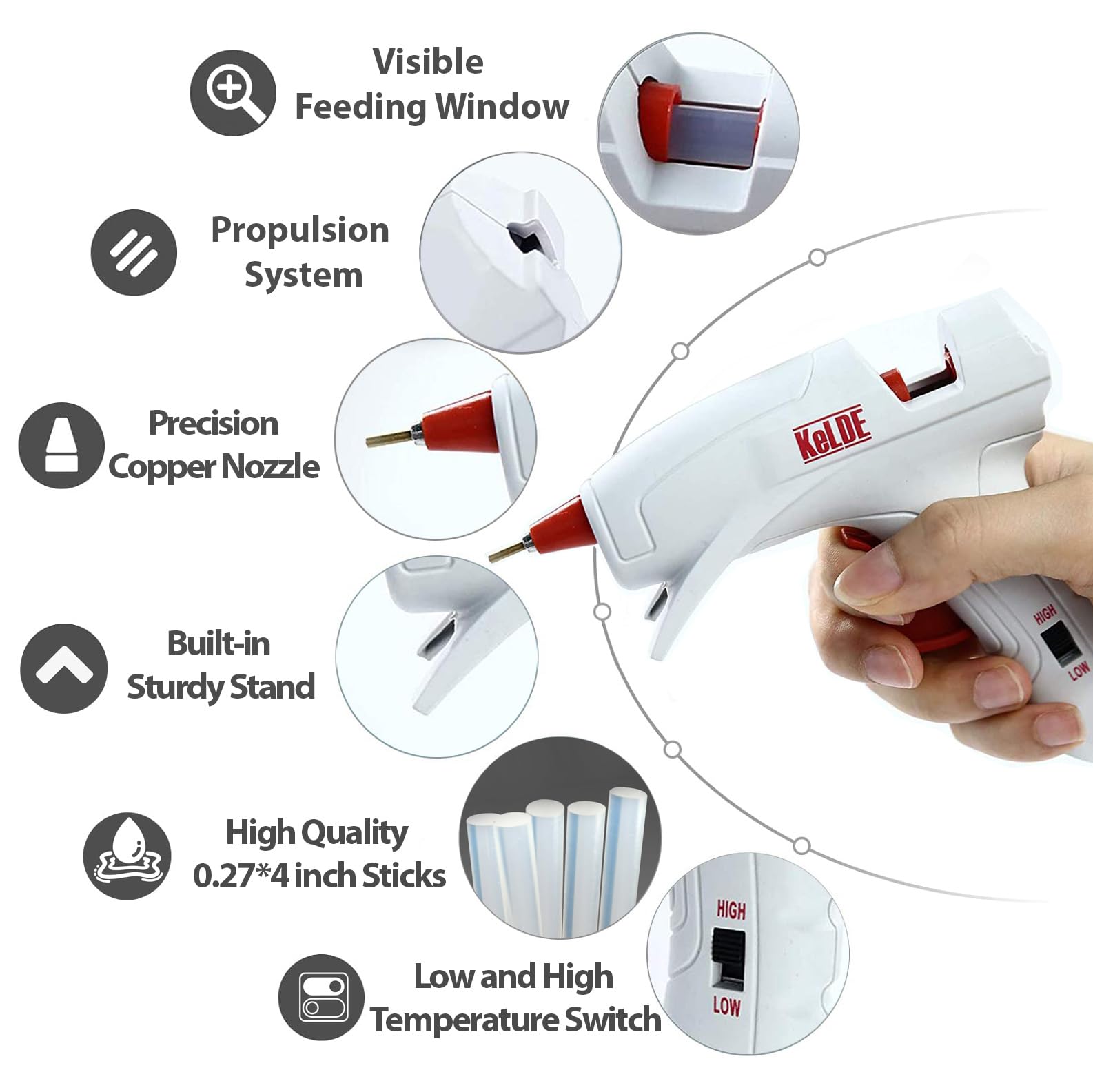 KeLDE Long Fine Tip Hot Glue Gun Kit With 25pcs Glue Sticks, 20W Adjustable Dual Temp Melting Glue Gun for DIY Handcraft, Precision Projects, Repairing