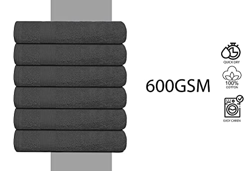 Softolle Premium 600 GSM Hand Towels β100% Combed Ring Spun Cotton Hand Towel - Pack of 6 Luxury Hand Towels - Highly Absorbent and Ultra Soft 16" x 30" inches (Grey)